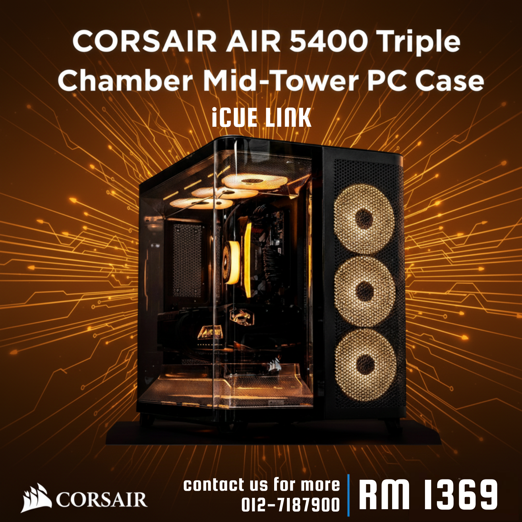 Corsair AIR 5400 LX-R RGB iCUE LINK Triple Chamber Mid-Tower PC Case